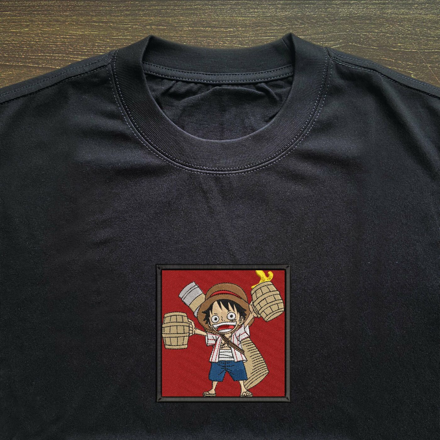 Luffy Beer Art Embroidered T-shirt - Neko In The Box